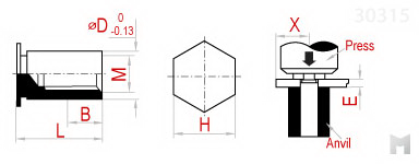 Втулка запрессовочная BSO (BSO-3,5M3-25 ) резьбовая утолщённая 30315 ...