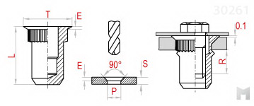 Заклепочная гайка (вытяжная), 30261-60 М8 (4,0-6,5 мм.) оцинкованная ...